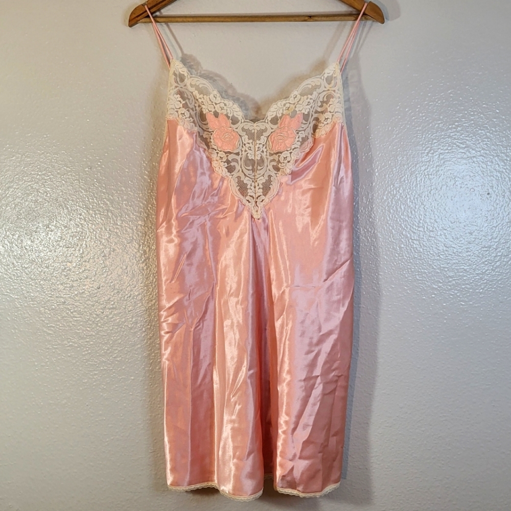 Wendy Ann Satin Lace Slip Dress Lingerie Nightgown - Gem